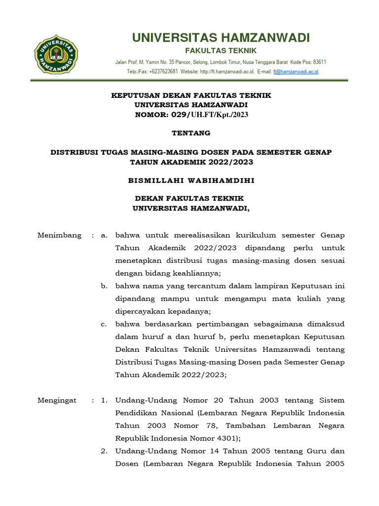 SK Tugas Dosen-Genap 2022-2023 | PDF