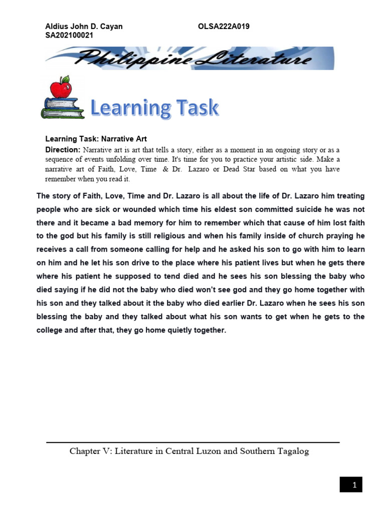 Chapter V - Learning Task - Literature in Central Luzon and Southern ...