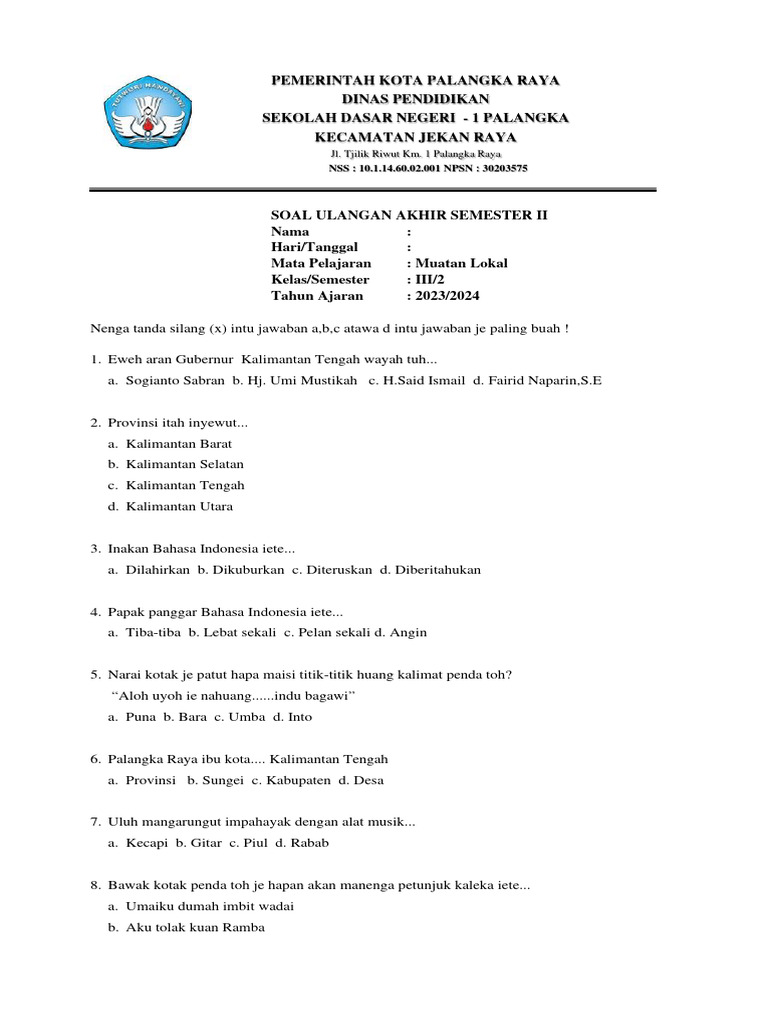 Soal Ulangan Semester Ii Mulok | PDF