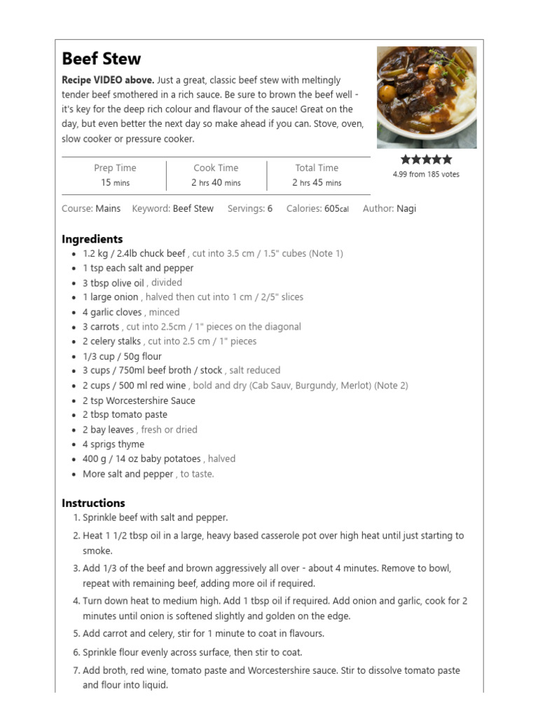 Beef Stew - RecipeTin Eats | Download Free PDF | Slow Cooker | Beef