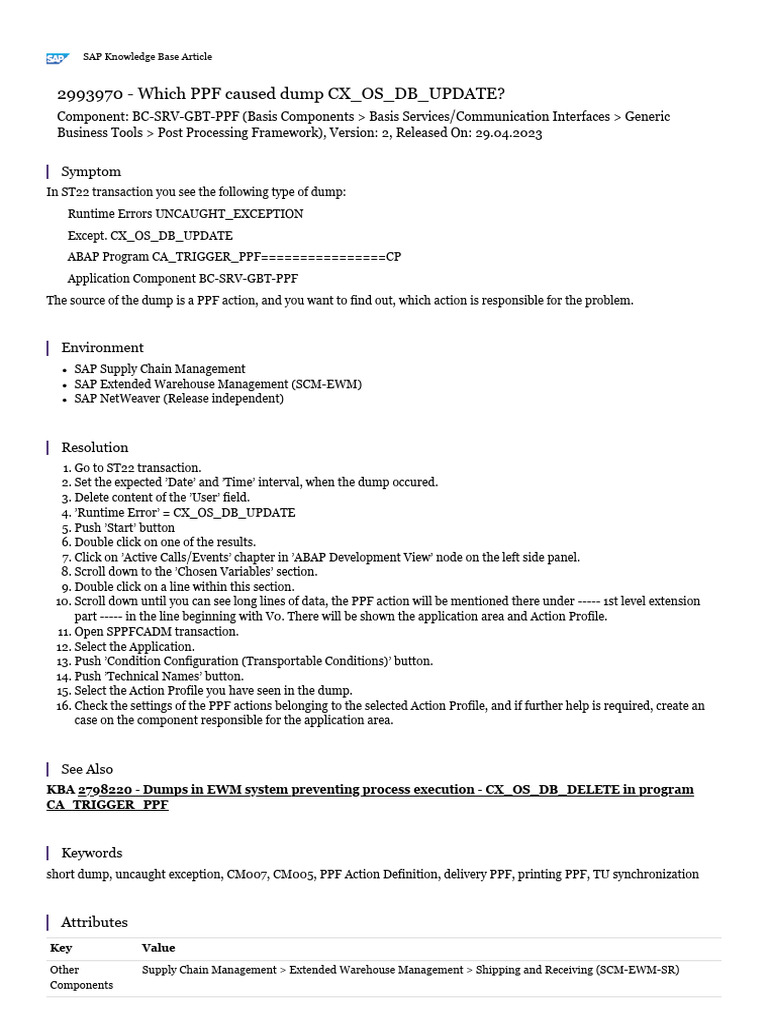 Which PPF Caused Dump CX - OS - DB - UPDATE?: Symptom | PDF | Computer Engineering | Computer ...