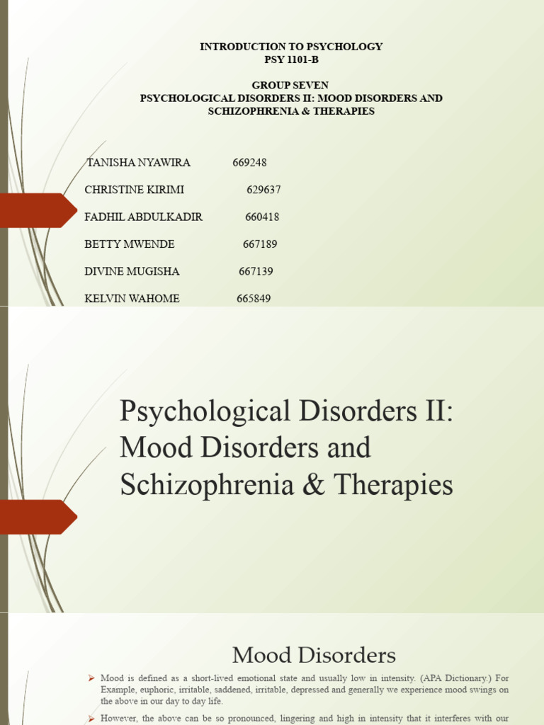 Mood Disorders and Schizophrenia Overview | PDF | Schizophrenia ...