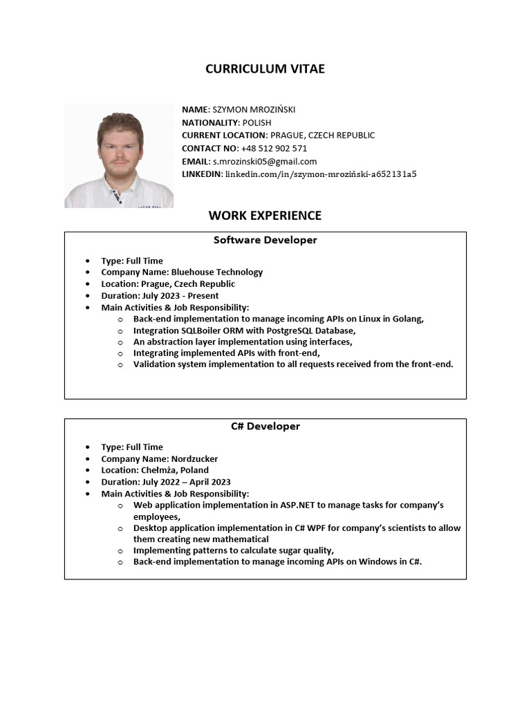 Curriculum Vitae: Software Developer | PDF | Application Software | C ...