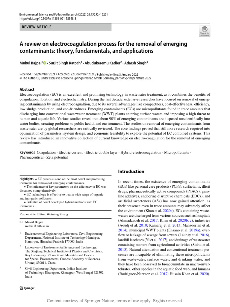 A Review On Electrocoagulation Process For The Rem | PDF | Physical ...