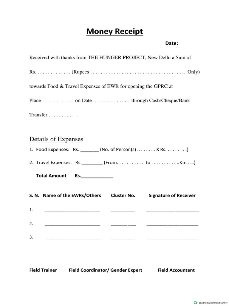 MONEY RECEIPT FOR EWR (Food & Travel) Rev. | PDF