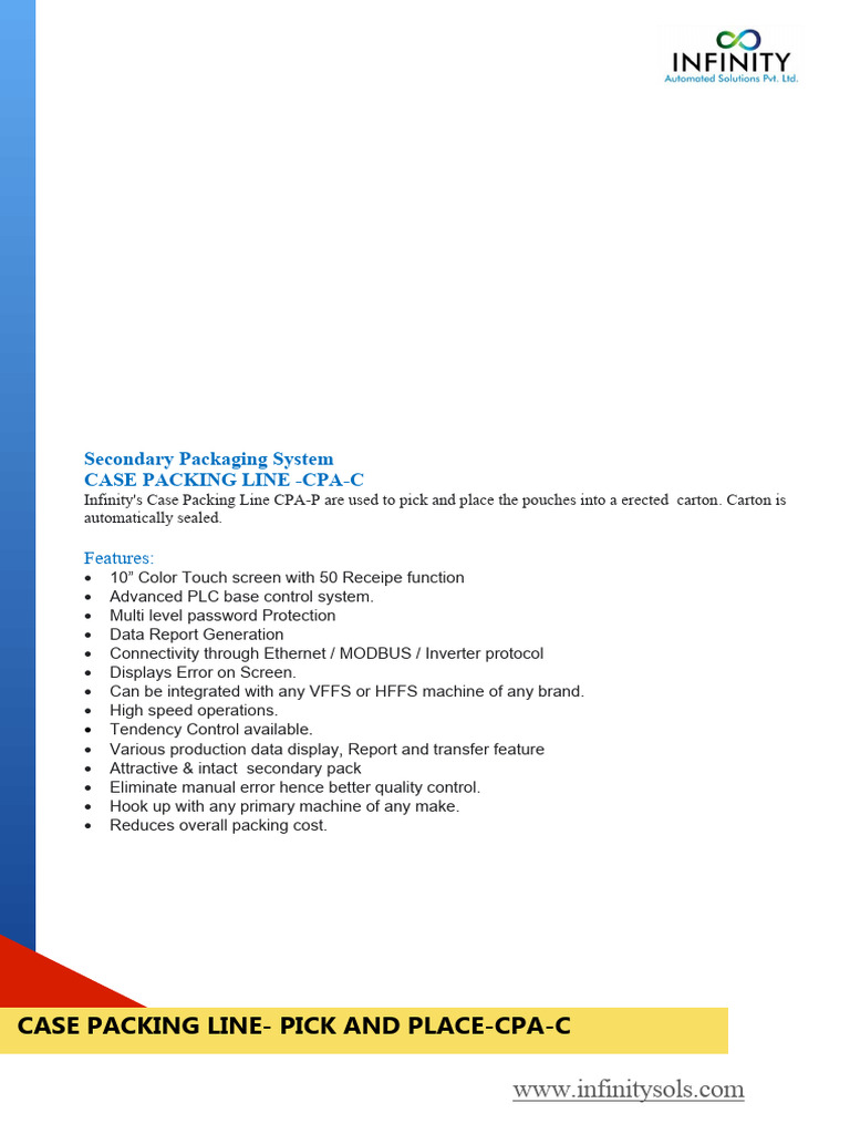 Brochure-Case Packing Line CPA-C With Collection & Drop Feeding | PDF