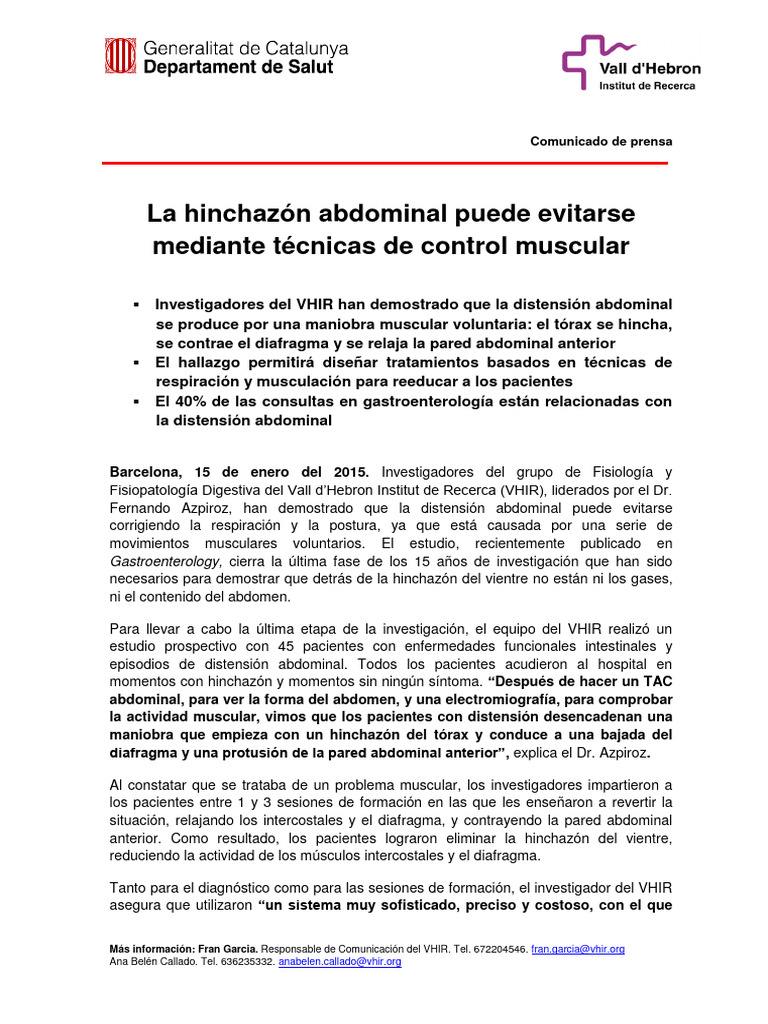 Control muscular reduce hinchazón abdominal | PDF | Abdomen | Respiración