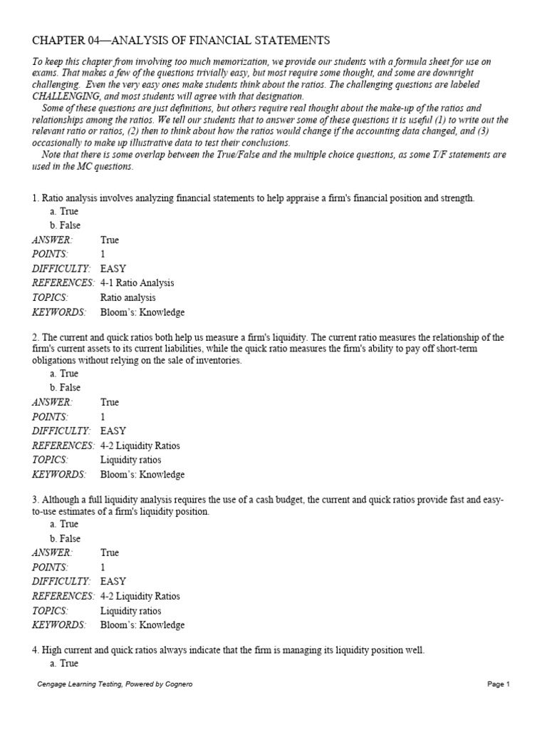 Chapter 04 Analysis of Financial Statements | PDF | Leverage (Finance ...
