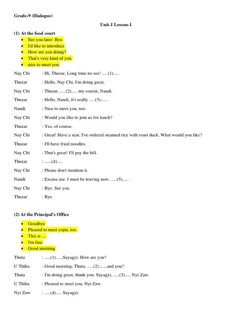 Grade 9 Dialogue | PDF