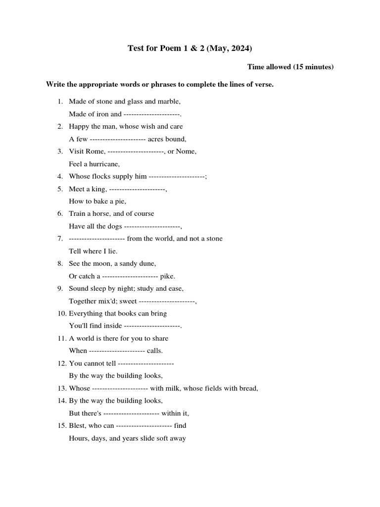 Write The Appropriate Words or Phrases To Complete The Lines | PDF