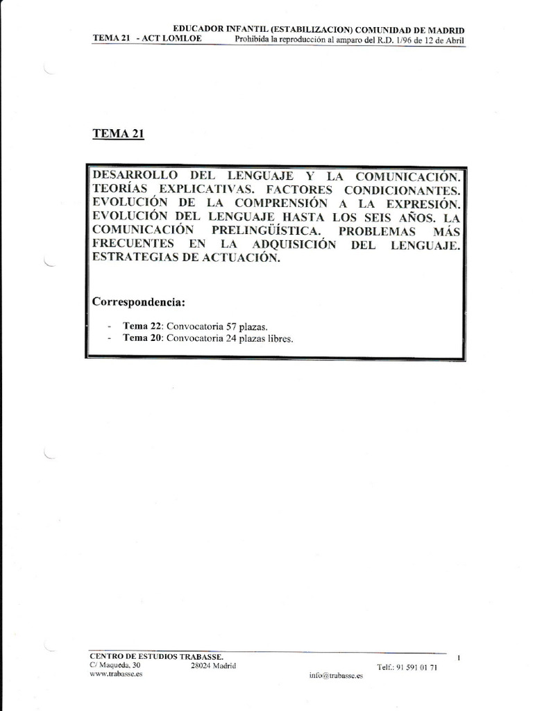 Tema 21 Desarrollo del lenguaje y la comunicación | PDF