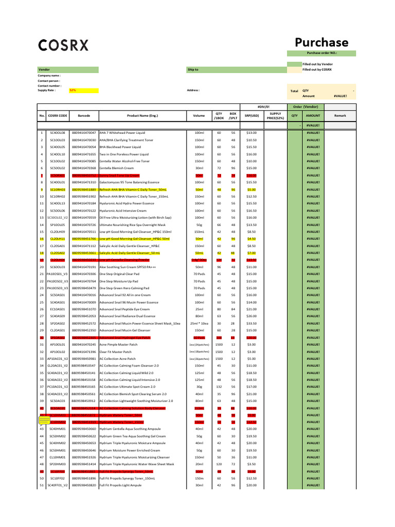 COSRX Product Barcode List | PDF | Skin | Dermatology