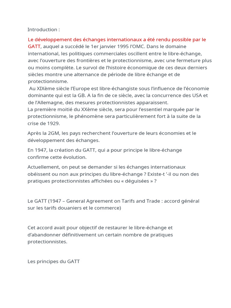 Évolution du libre-échange et GATT/OMC | PDF | Accord général sur les ...