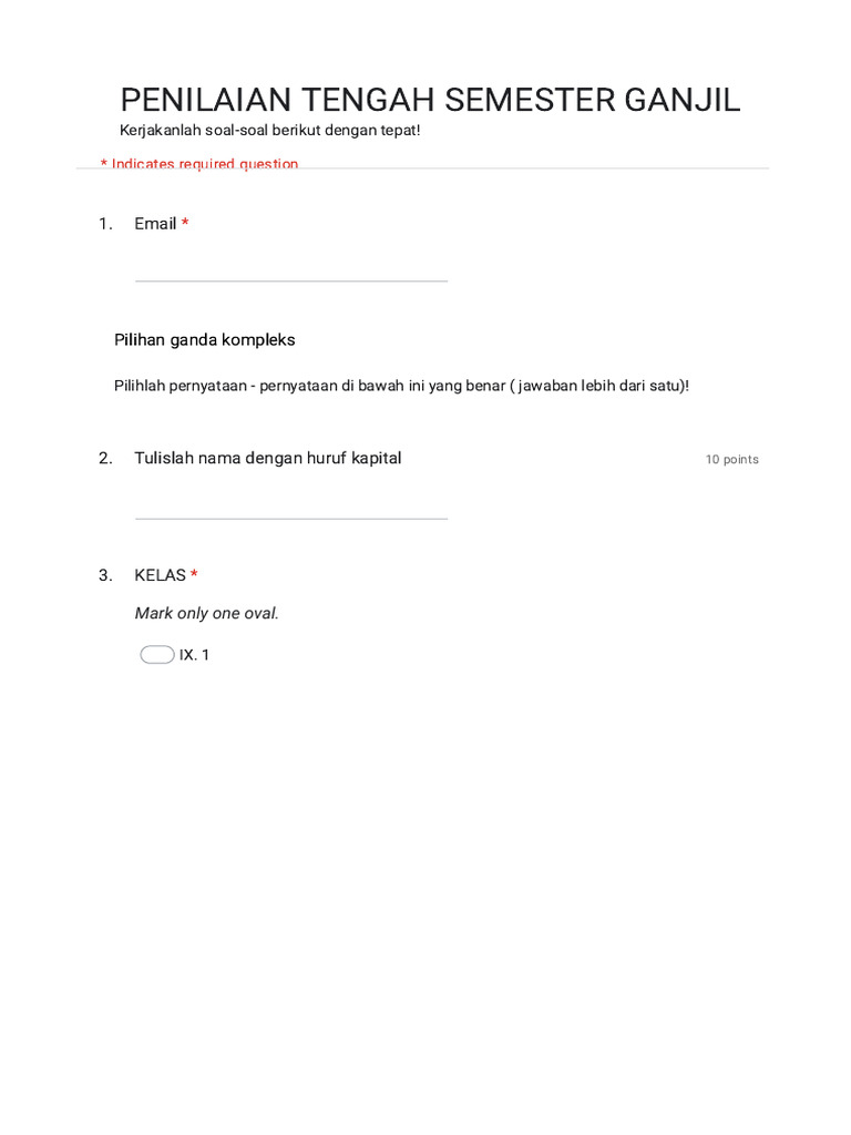 Penilaian Tengah Semester Ganjil | PDF