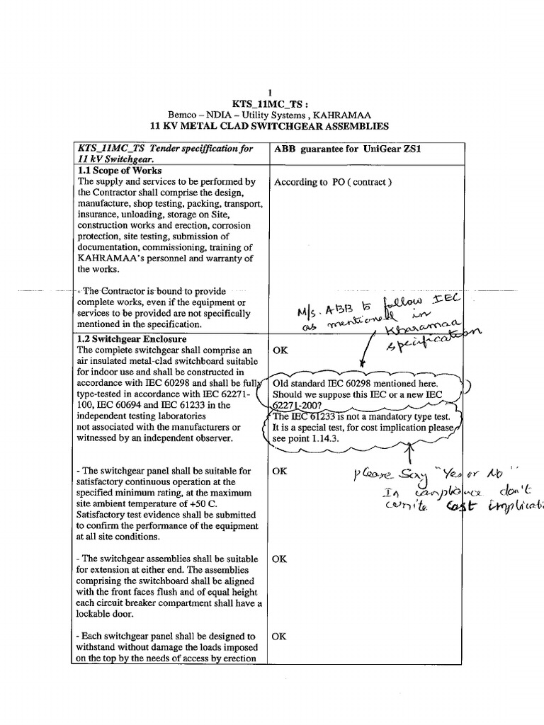 11kV Switchgear Compliance | PDF