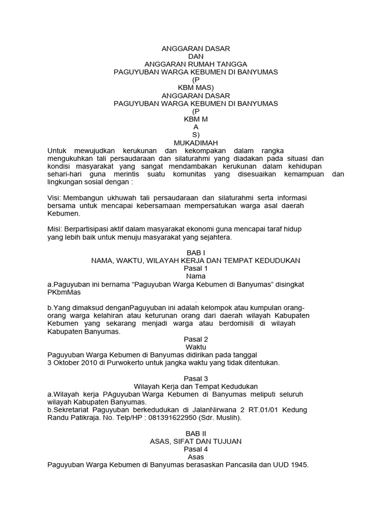 Contoh Anggaran Dasar | PDF