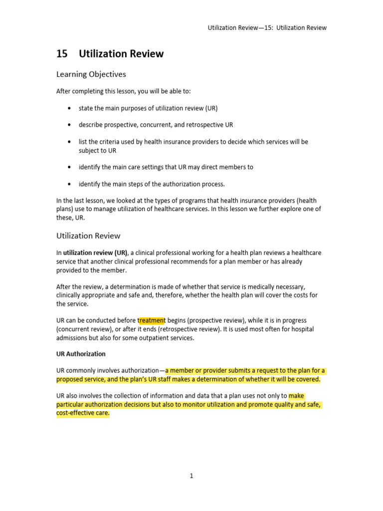 Understanding Utilization Review Basics | PDF | Emergency Department ...