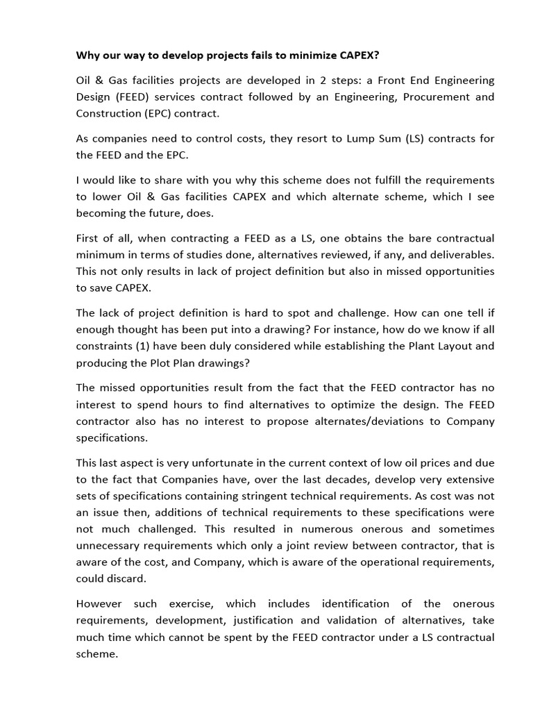 Why Our Way To Develop Projects Fails To Minimize CAPEX | PDF | Business