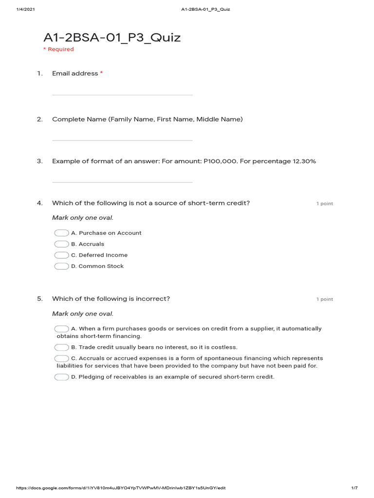 A1-2BSA-01 P3 Quiz | Download Free PDF | Interest | Finance & Money Management