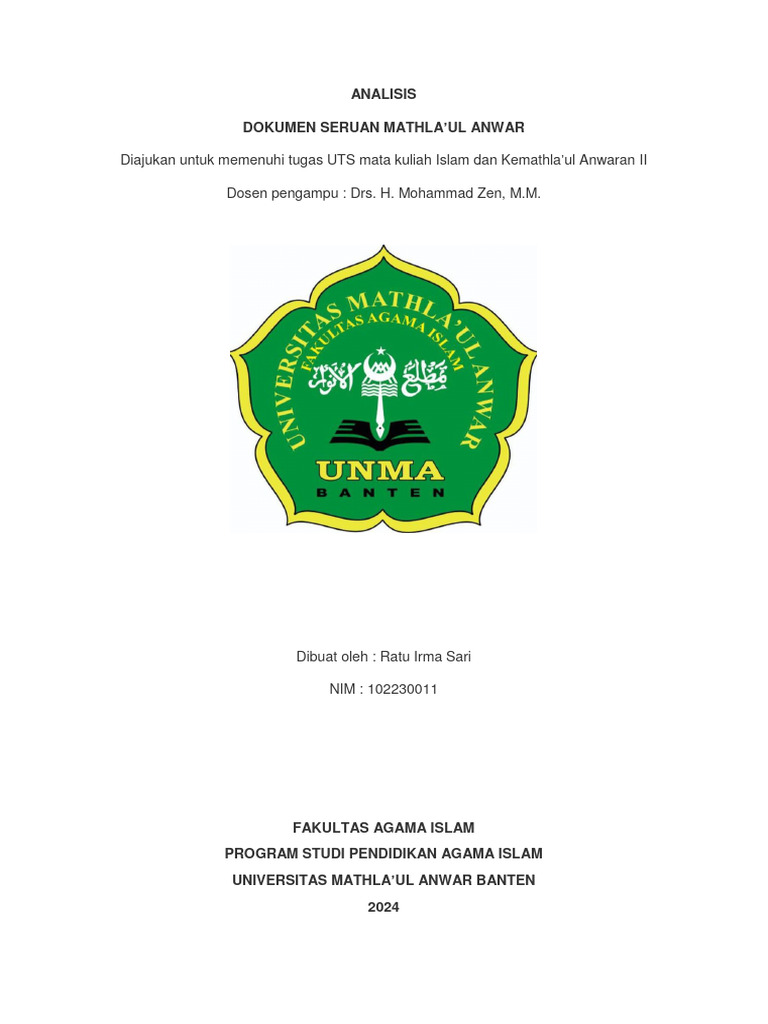 Tugas Uts Analisis Islam Dan Kemathla'ul Anwaran Ii (Ratu Irma Sari ...
