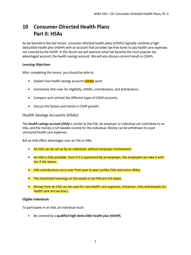 AHM250 ConsumerDirectedHealthPlans2-HSA | PDF | Health Savings Account ...