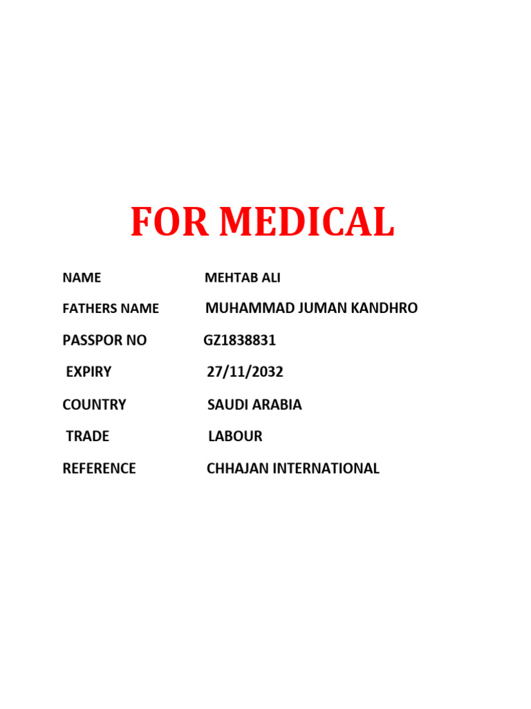 Medical Document for Mehtab Ali | PDF