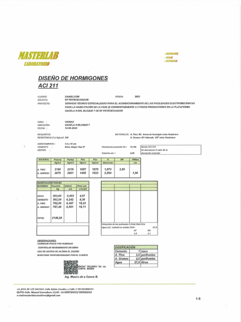 Diseño de Hormigòn 210 - MASTERLAB | PDF