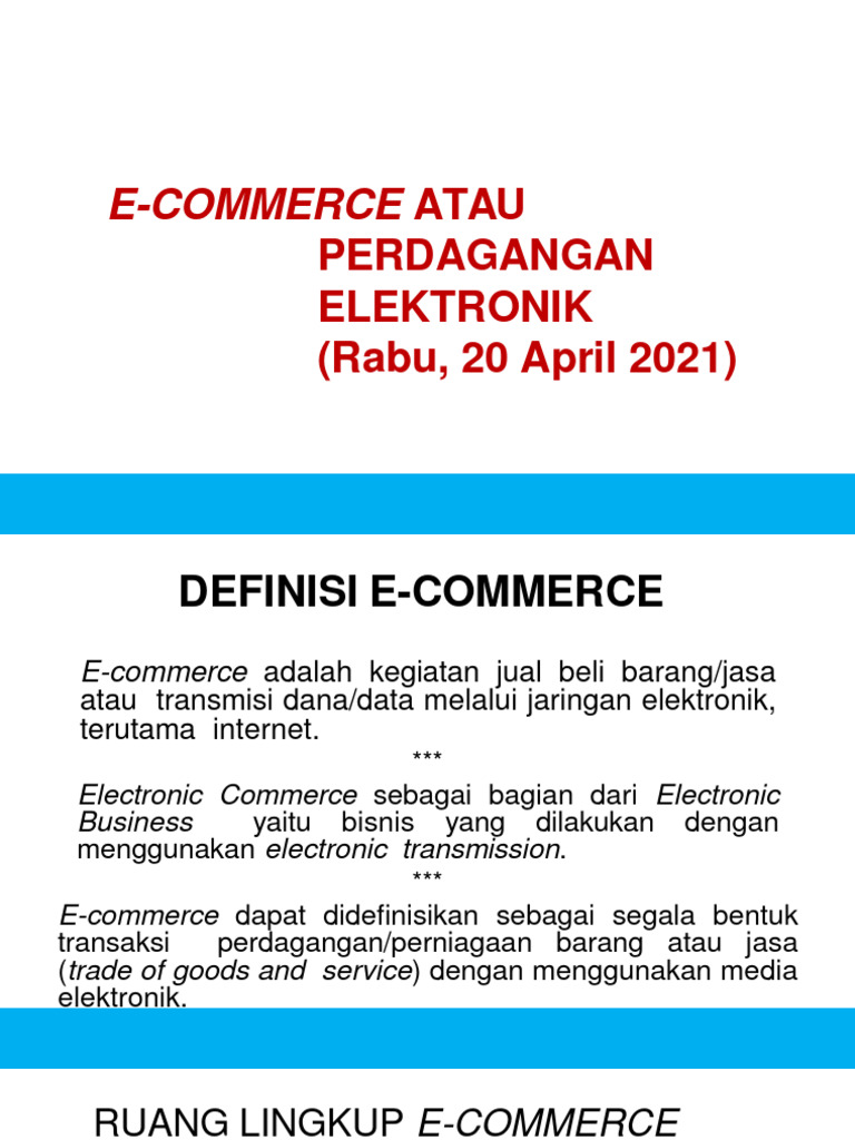 Pertemuan Ke 4 Materi Ke 3 TTG E-Commerce Atau Perdagangan Elektronik | PDF