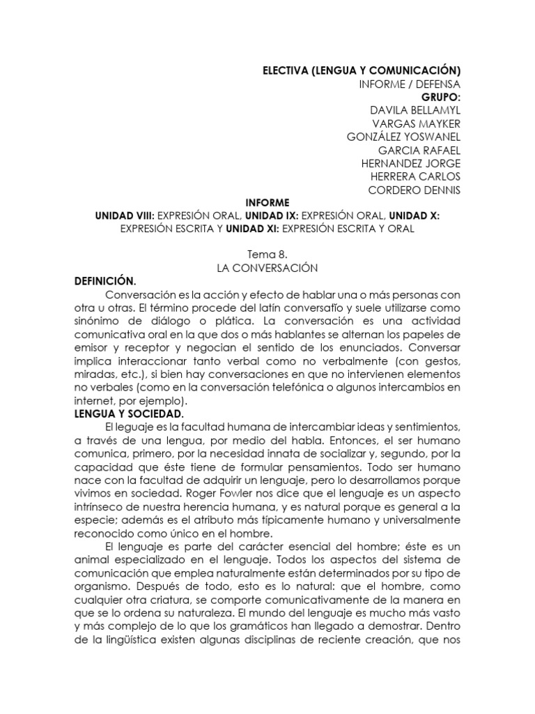 ELECTIVA Informe Con Defensa | PDF | Hablar en público | Argumento