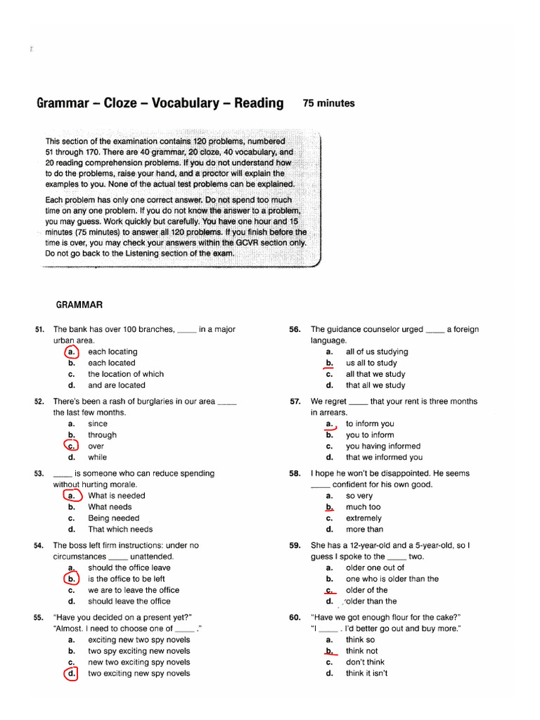 Practice Test 1 (Grammar) + Answers | PDF