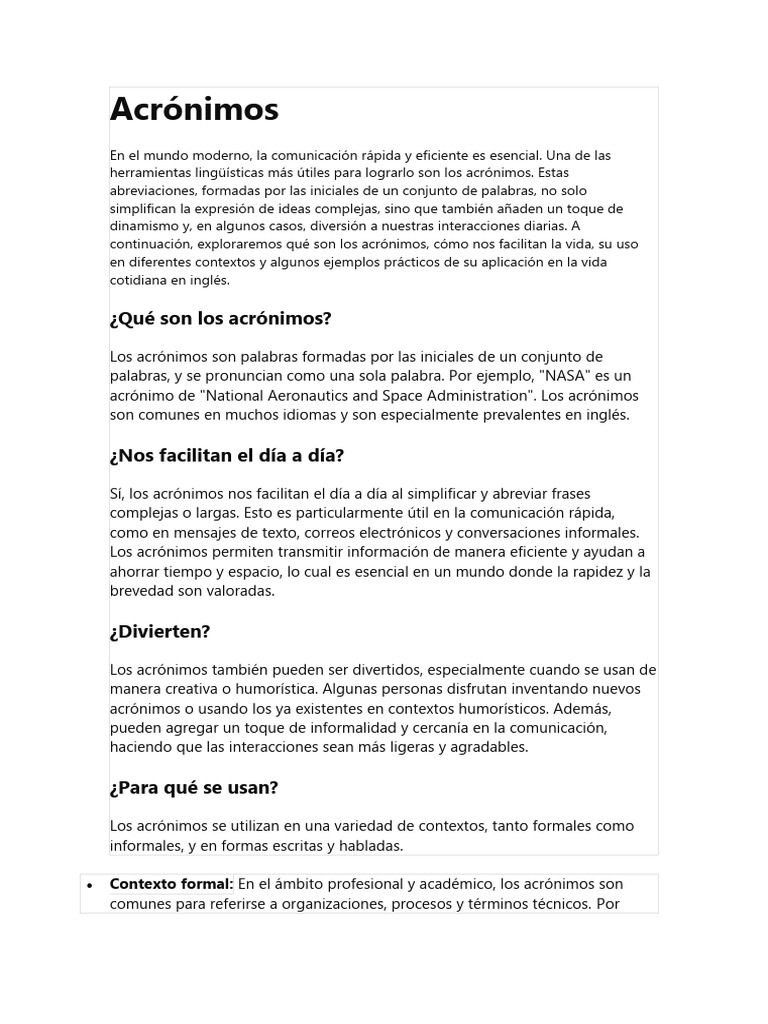 Qué son los acrónimos y su uso | PDF | Comunicación