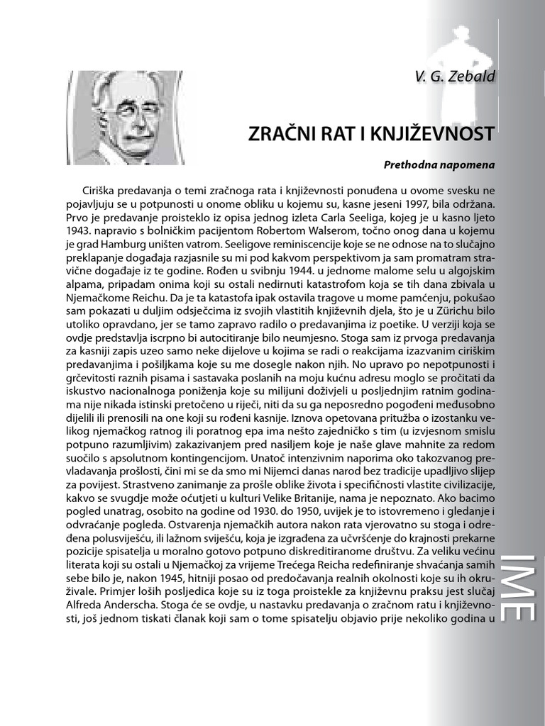 Zračni Rat I Knji Žev Nost: V. G. Zebald | PDF