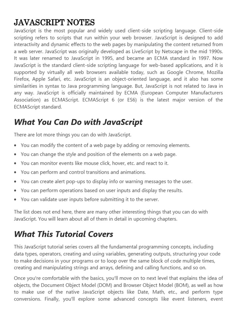 3 - Javascript Notes | PDF | Java Script | Dynamic Web Page 3 - Javascript Notes | PDF | Java Script | Dynamic Web Page