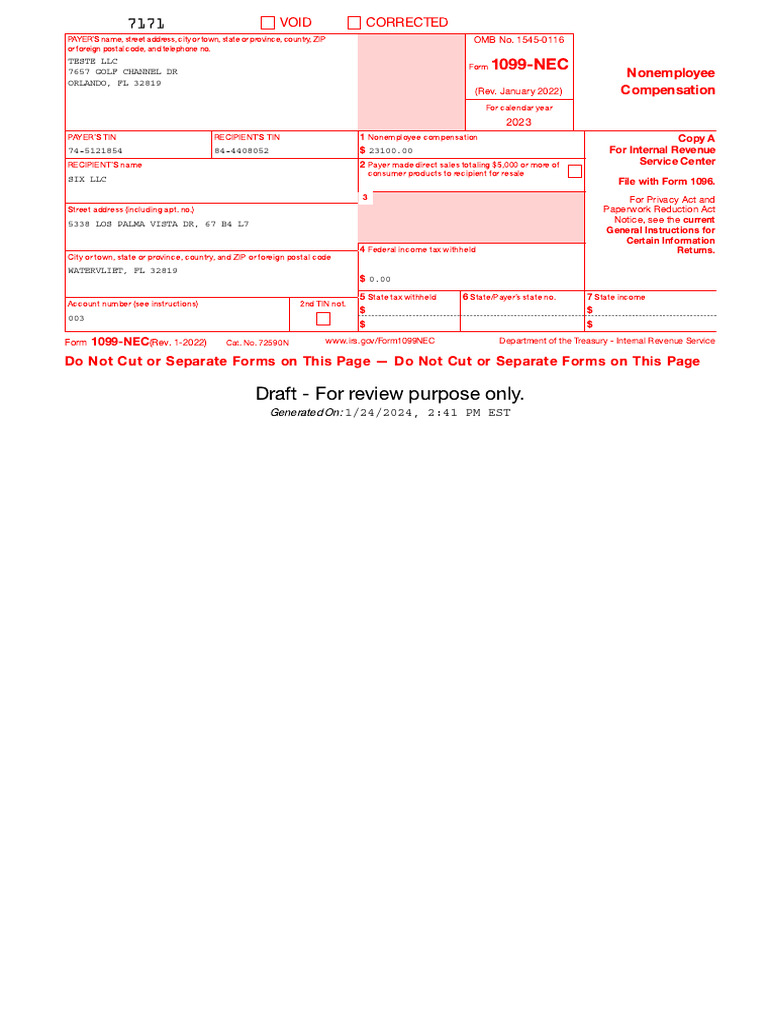 Six LLC (EIN - 84-4408052) - Form 1099-NEC - 2023 | PDF | Economies ...