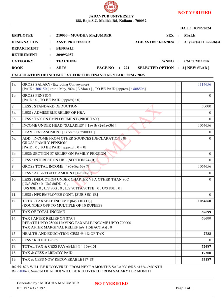 Tds Calculation 2024 210030 | PDF | Economies | Taxation