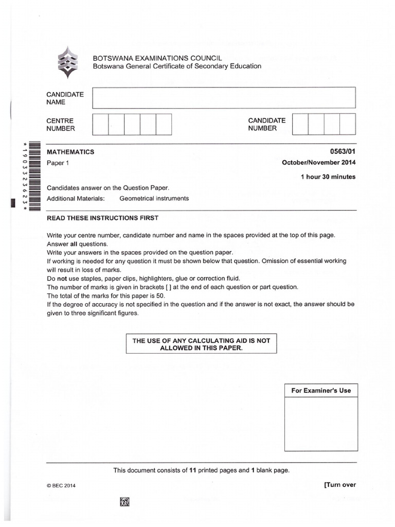 Bgcse Maths Pp1 2014 | PDF