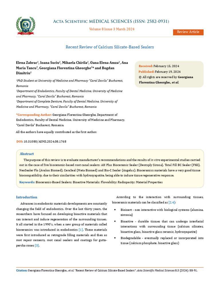 Review of Calcium Silicate Sealers | PDF | Materials | Chemical Substances