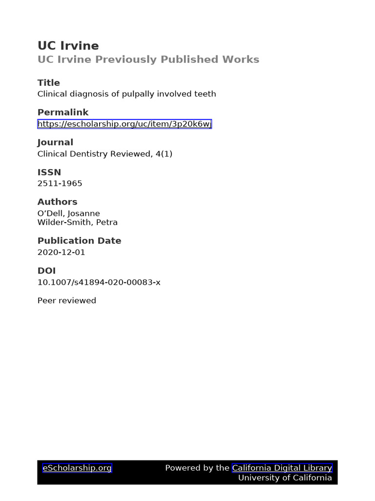 Clinical Diagnosis of Pulpally Involved Teeth - 2020 | PDF | Medical ...