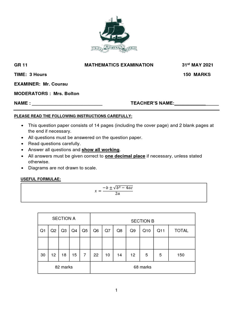 IEB Grade 11 Mathematics Exam 2021 | PDF | Circle | Mathematical Concepts