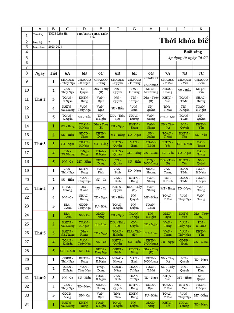 TKB hk 2 SỐ 8 | PDF