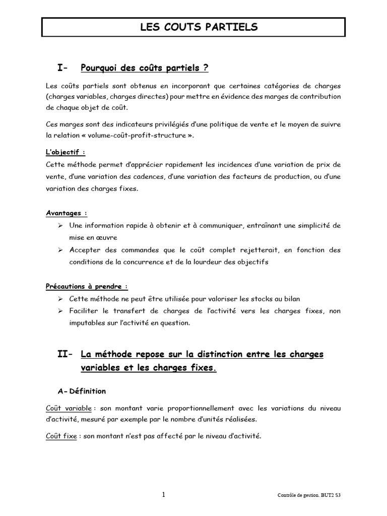 Coûts Partiels Fascicule Cours + Exercices | PDF | Coût marginal | Business