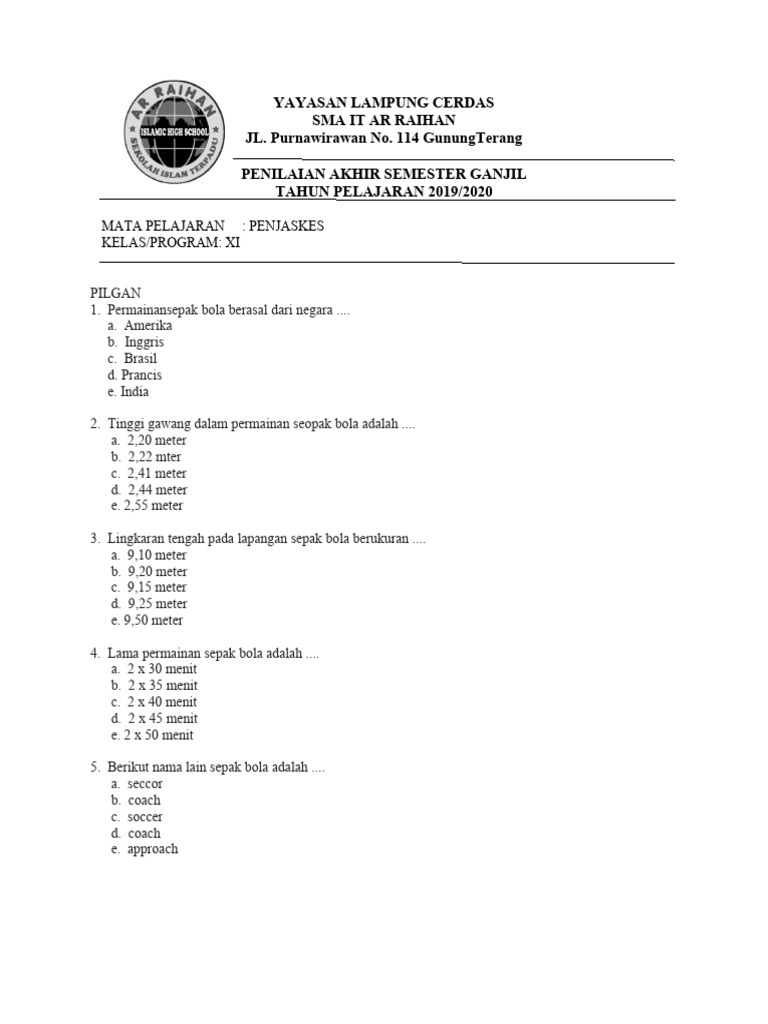 Soal Pjok Kelas 11 Ganjil | PDF