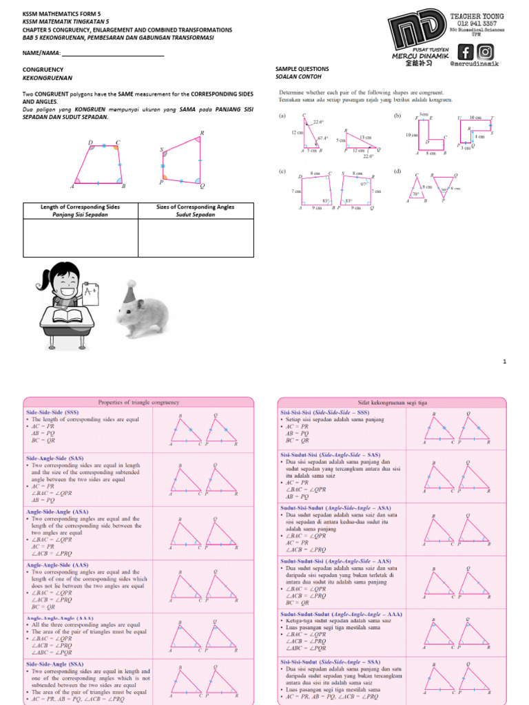 Chap 5 Congruency, Enlargement and Combined Transformations | PDF