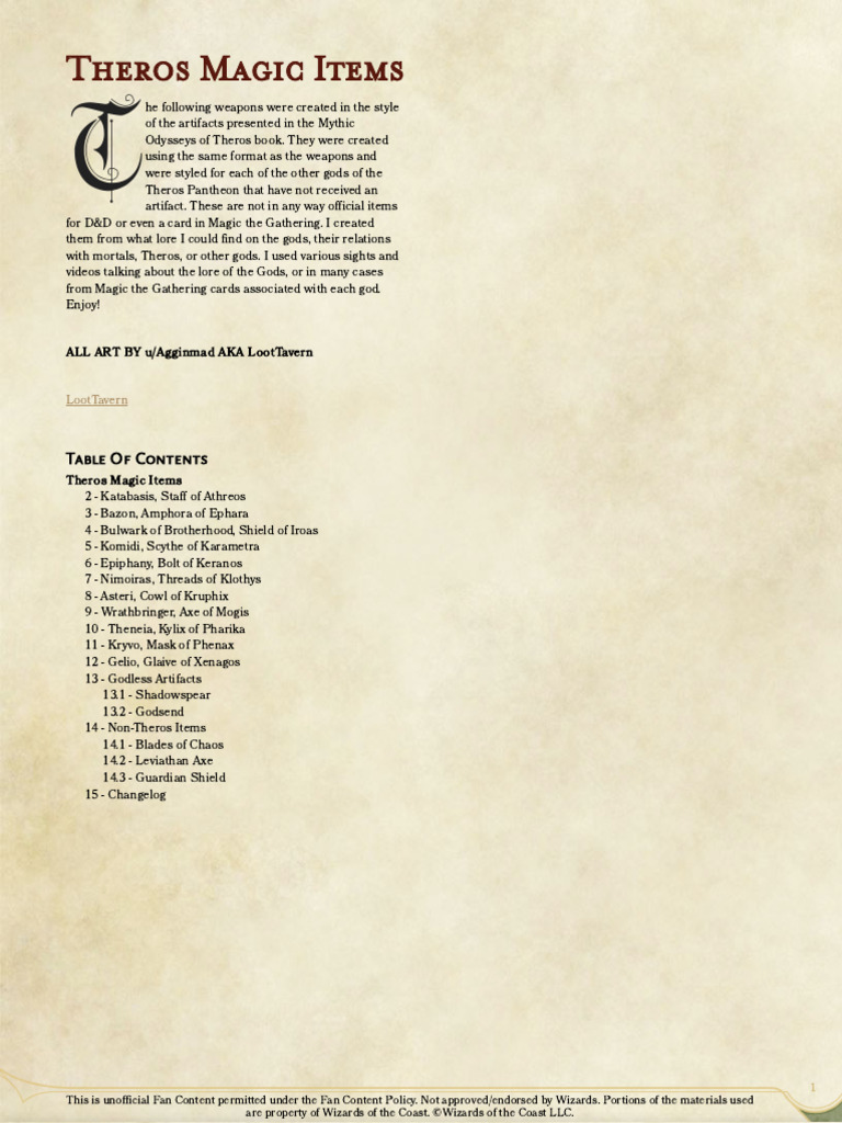 Theros Homebrew Magic Items Guide | PDF | Shield | Spear