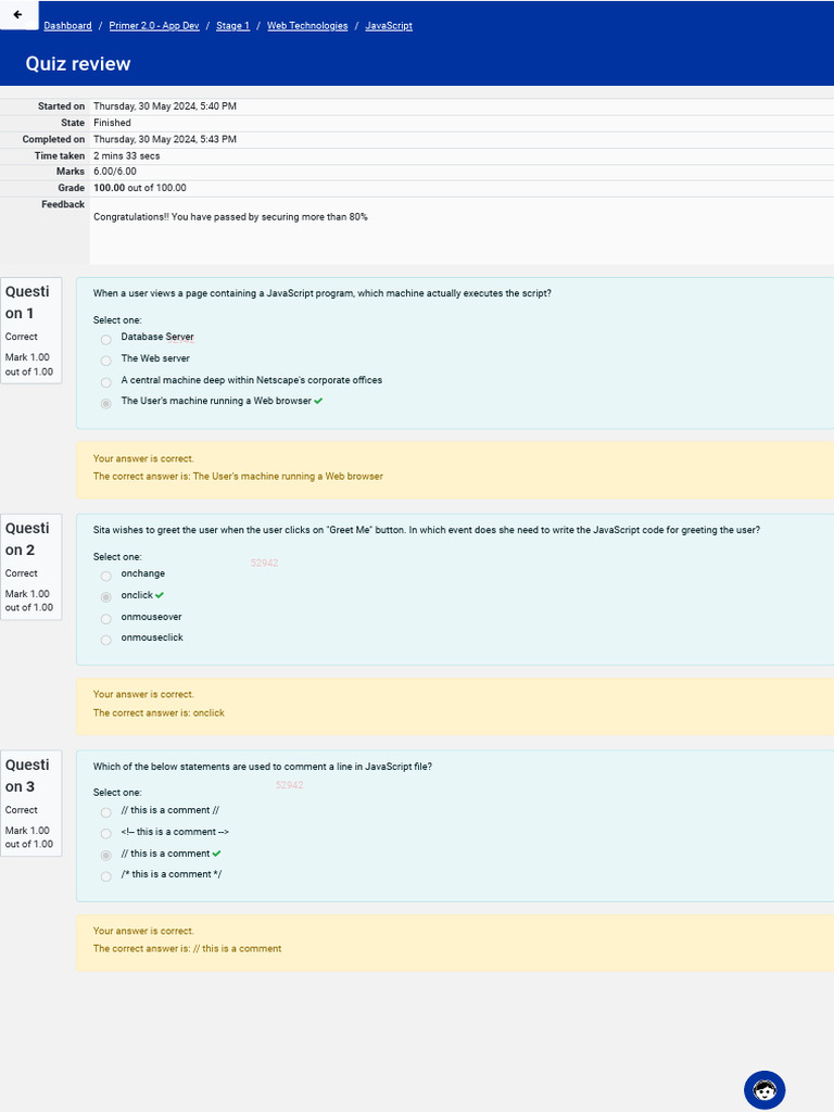 Pre-Quiz - Attempt Review - Js | PDF | World Wide Web | Internet & Web