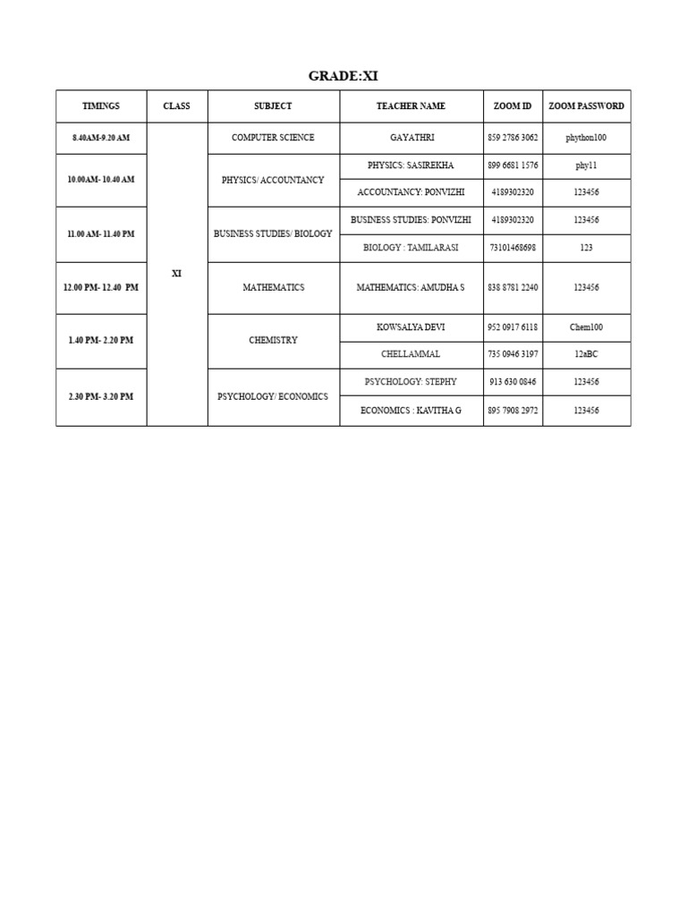 Updated Grade 11 Online Class Schedule | PDF