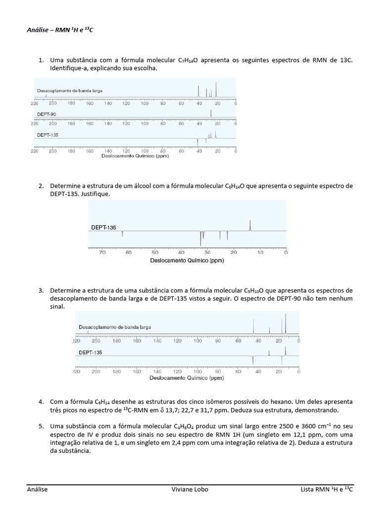 Exercícios RMN - Aula 1H e 13C | PDF | Ciências e Matemática | Tecnologia e Engenharia