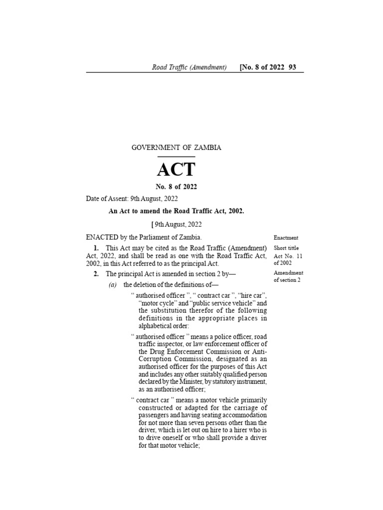 Zambia Road Traffic Amendment Act 2022 | PDF | Driver's License | Fine ...
