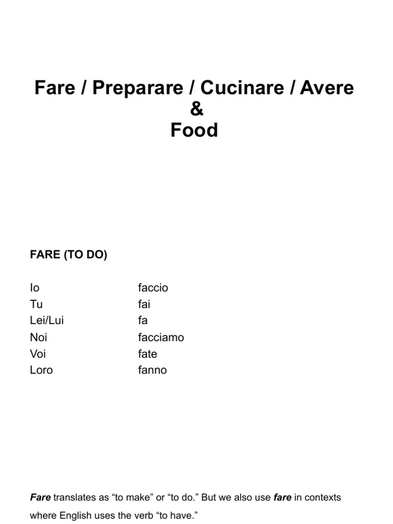 Italian Verbs for Food and Visits | PDF | Grammar | Linguistics