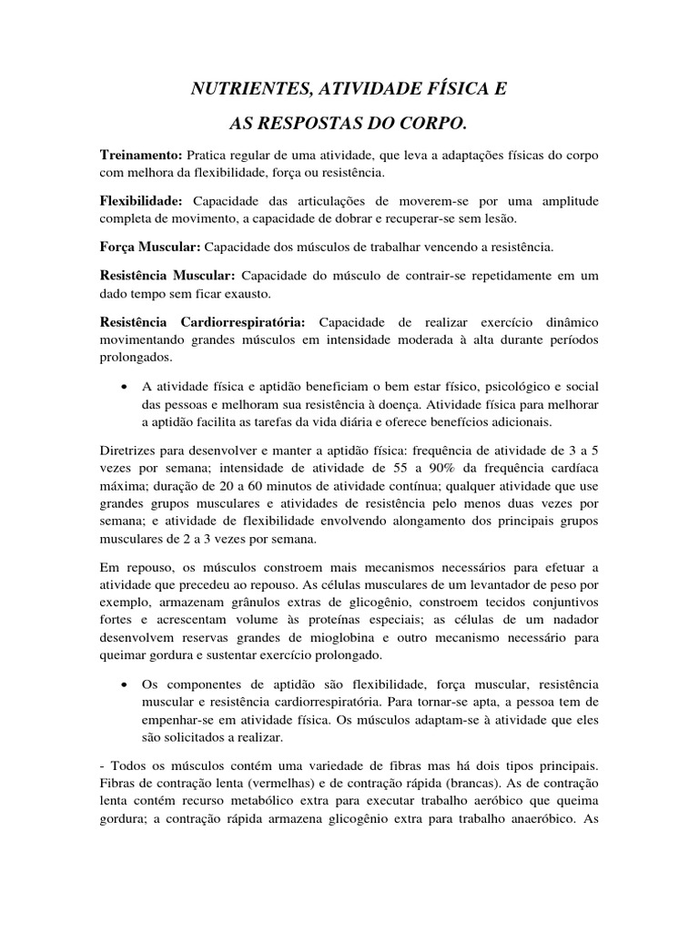 Complementar Atividade Fisica, Exercicio | PDF | Músculo | Vitamina